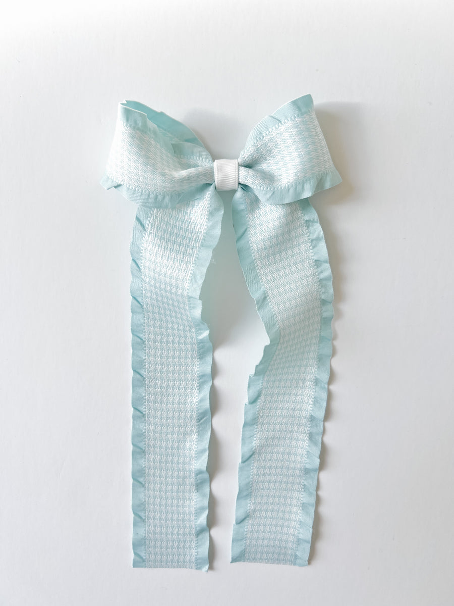 Long Tail Ribbon - Light Blue Ruffle | Nashville Bow Co.
